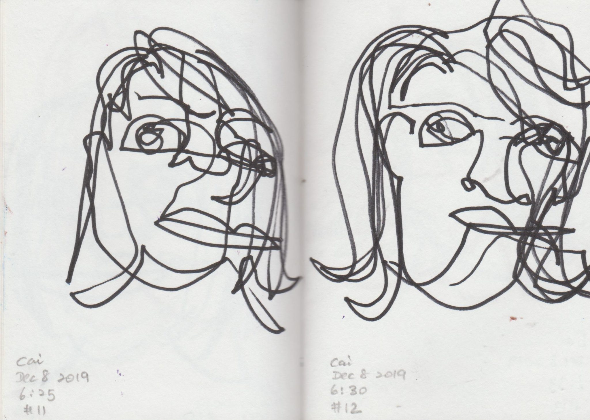 Continuous line drawing using left hand #11 & #12 Day 5 - Dreams ...